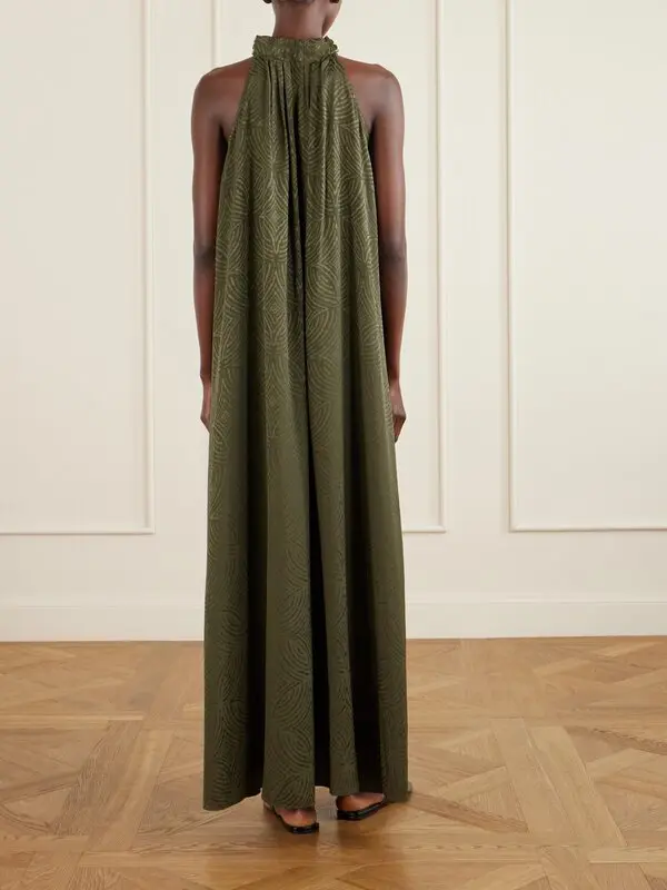 JOSEPH Embellished Silk-jacquard Halterneck Maxi Dress - Green