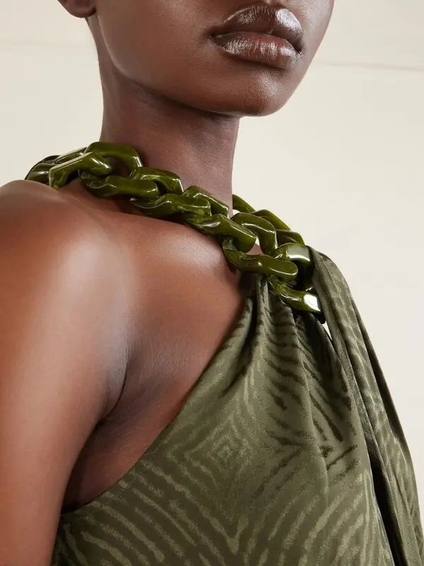 JOSEPH Embellished Silk-jacquard Halterneck Maxi Dress - Green