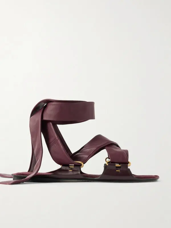 Khaite Boden Tie-detailed Leather Sandals - Burgundy