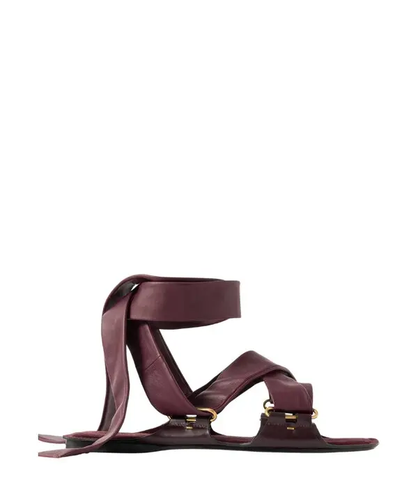 Khaite Boden Tie-detailed Leather Sandals - Burgundy