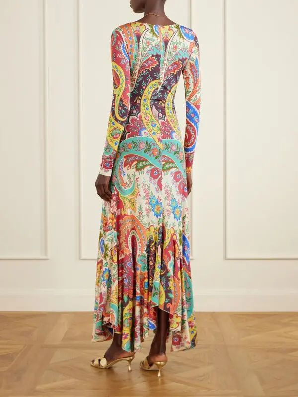 Etro Paisley-print Jersey Maxi Dress With Ruffled Hem
