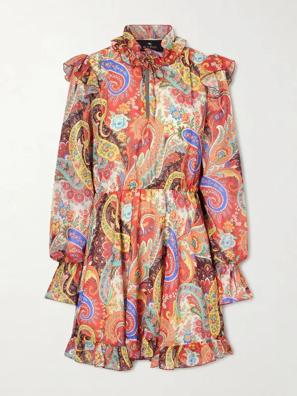 Etro Ruffled Paisley-print Chiffon Mini Dress - Multi