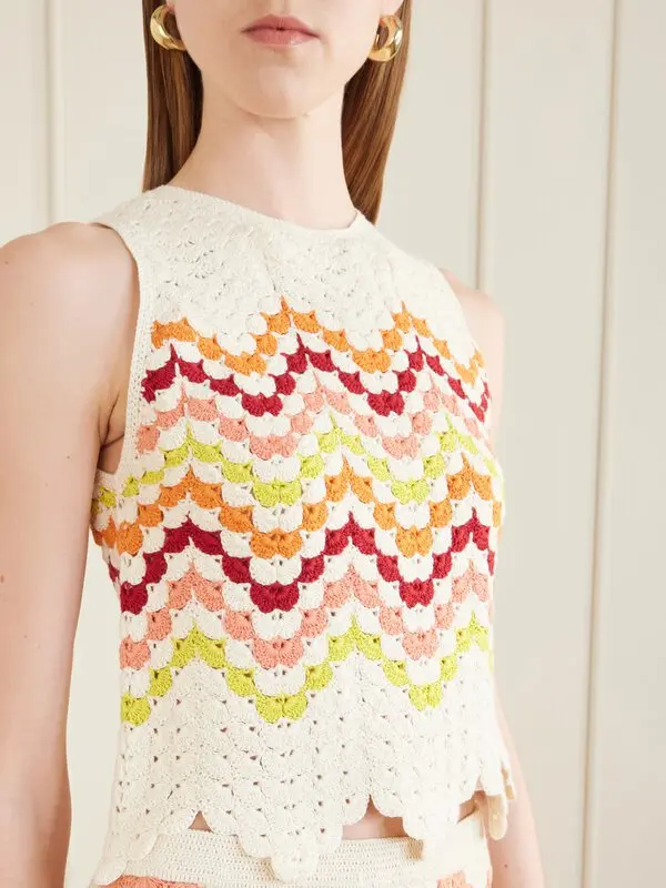 Escvdo Cuenca Striped Crocheted Cotton Tank - Multi