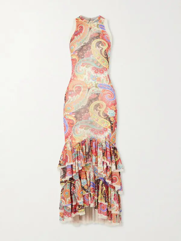 Etro Ruffled Paisley-print Chiffon Midi Dress - Multi