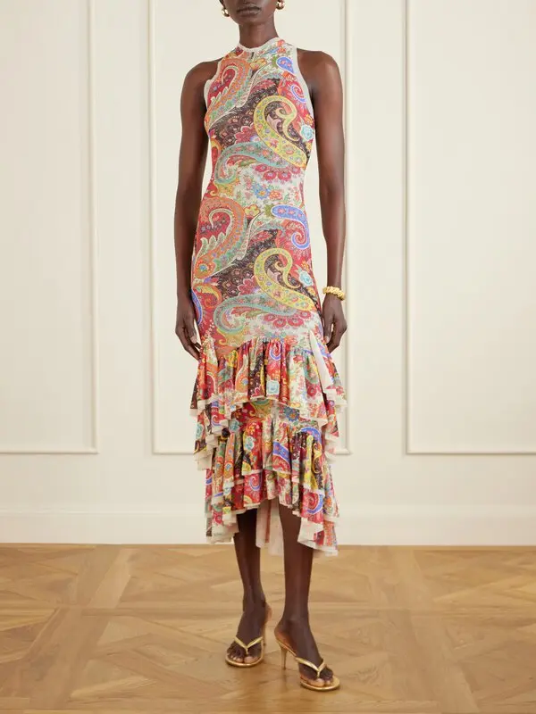 Etro Ruffled Paisley-print Chiffon Midi Dress - Multi