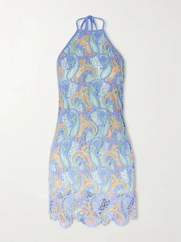 Etro Crocheted Halterneck Mini Dress - Blue