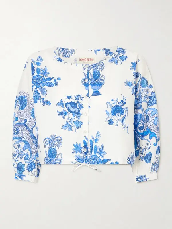 EMPORIO SIRENUSE Floral-print Cotton Blouse - Blue