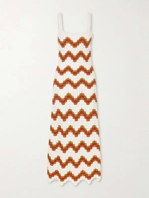 Escvdo Marea Striped Crocheted Maxi Dress - Ivory