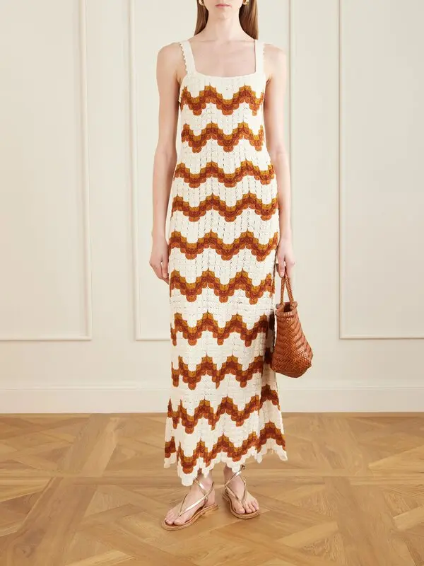 Escvdo Marea Striped Crocheted Cotton Maxi Dress