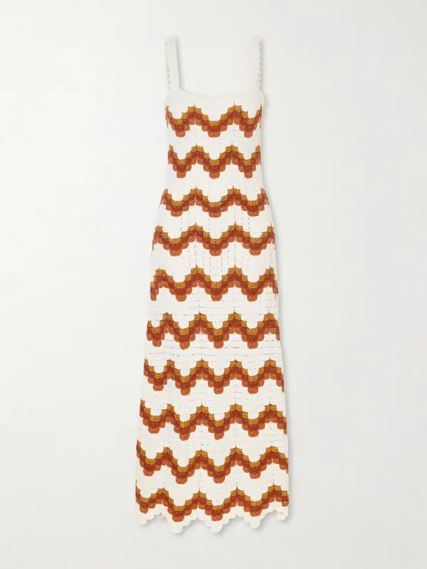 Escvdo Marea Striped Crocheted Cotton Maxi Dress - Neutrals