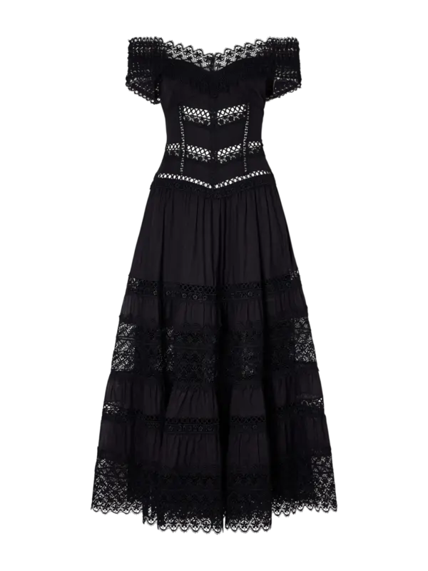 Charo Ruiz Ibiza Amaira Embroidered Lace-trimmed Cotton-blend Maxi Dress - Black