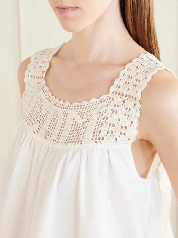 Calle Del Mar Heirloom Lace-trimmed Cotton-poplin Top - White