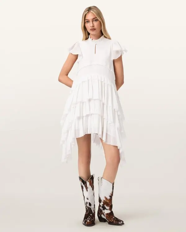 ALLSAINTS Cavarly Cotton Mini Dress With Frill Details - White