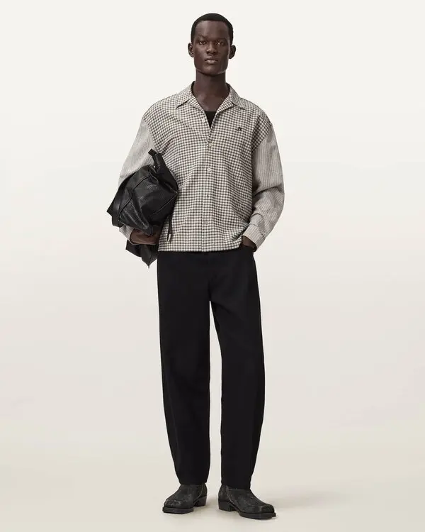 ALLSAINTS Kage Oversized Long Sleeve Check Shirt - White