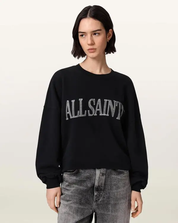 ALLSAINTS Lila Oversized Embroidered Sweatshirt - Black