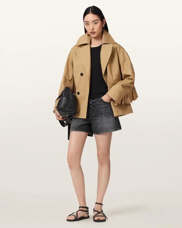 ALLSAINTS Connie Relaxed Fit Double Breasted Trench Coat - Brown