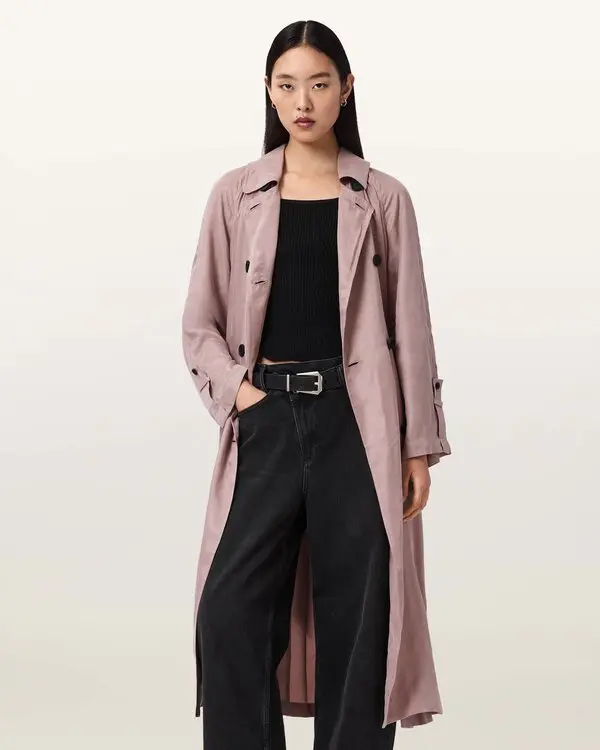 ALLSAINTS Lizzie Double Breasted Trench Coat - Pink