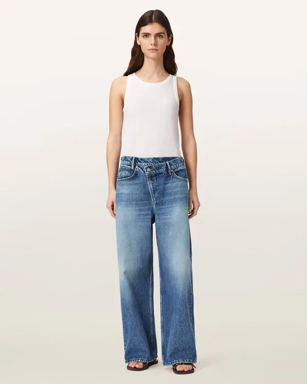 ALLSAINTS Aki Wide Leg Crossover Jeans - Blue