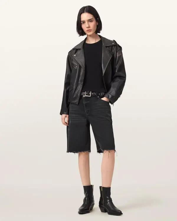 ALLSAINTS Aki Crossover Wide Leg Denim Shorts