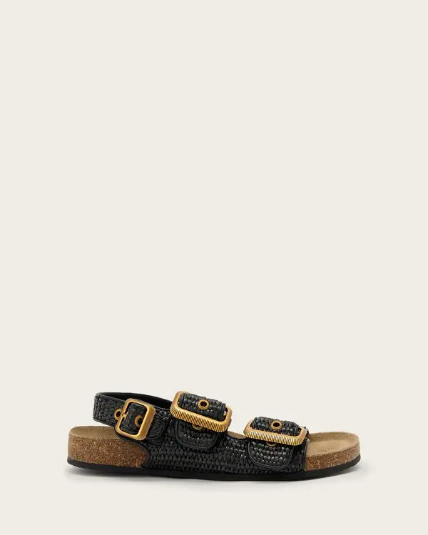 ALLSAINTS Staffa Raffia Buckle Sandals - Black