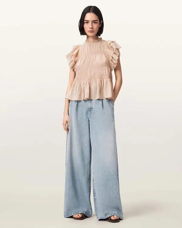 ALLSAINTS Haze Wide Leg Pleated Jeans - Blue