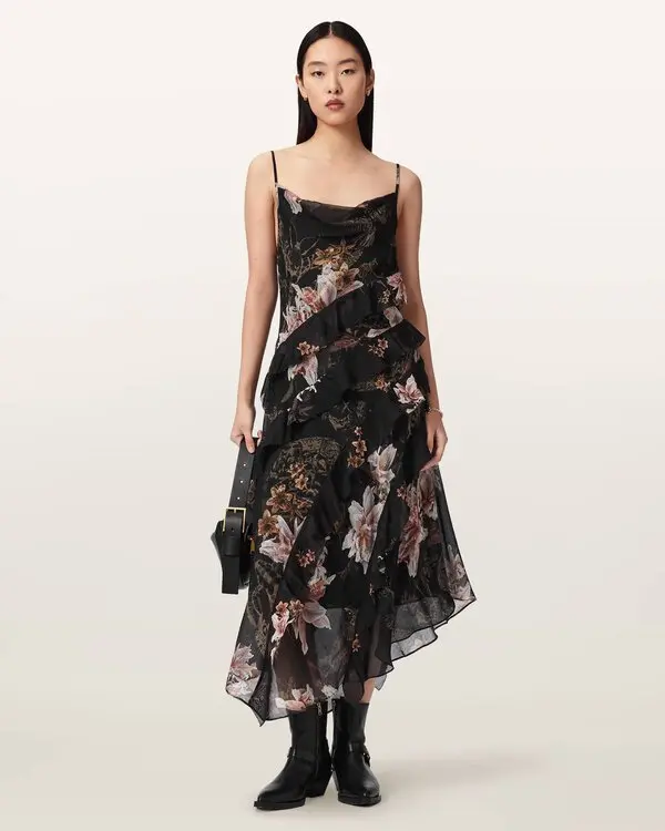 ALLSAINTS Floral Slip Maxi Dress - Black