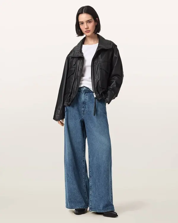 ALLSAINTS Haze Wide Leg Pleated Jeans - Blue