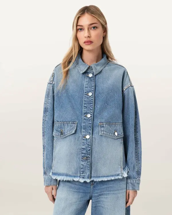 ALLSAINTS Hettie Oversized Stud Shacket - Blue