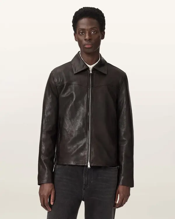 ALLSAINTS Tune Leather Biker Jacket - Brown