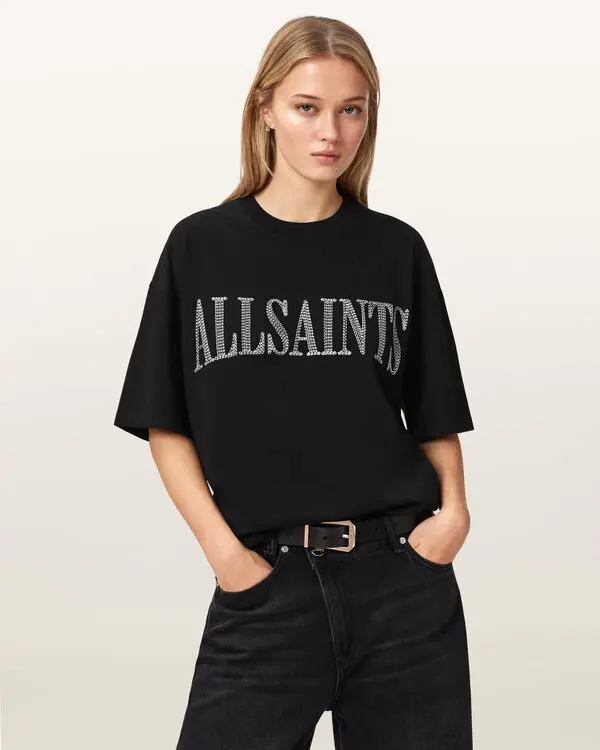 ALLSAINTS Oversized Embroidered Cotton T-shirt - Black