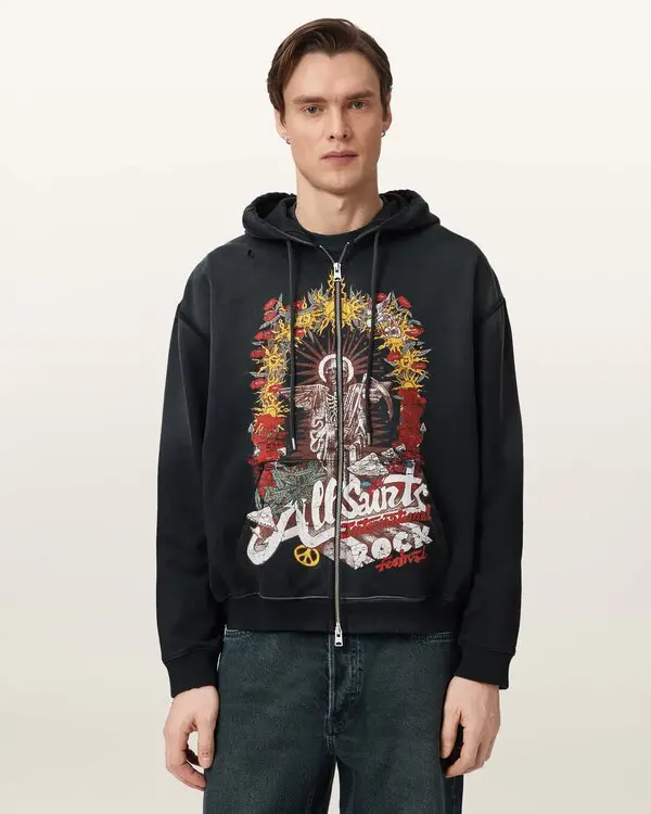 ALLSAINTS Roque Zip-up Graphic Hoodie - Black