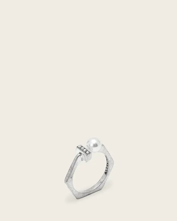 ALLSAINTS Nellie Ring With Pearl And Pave Detail