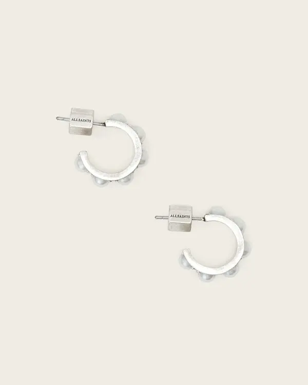 ALLSAINTS Nellie Post Back Small Hoop Earrings With Faux Pearls - Silver