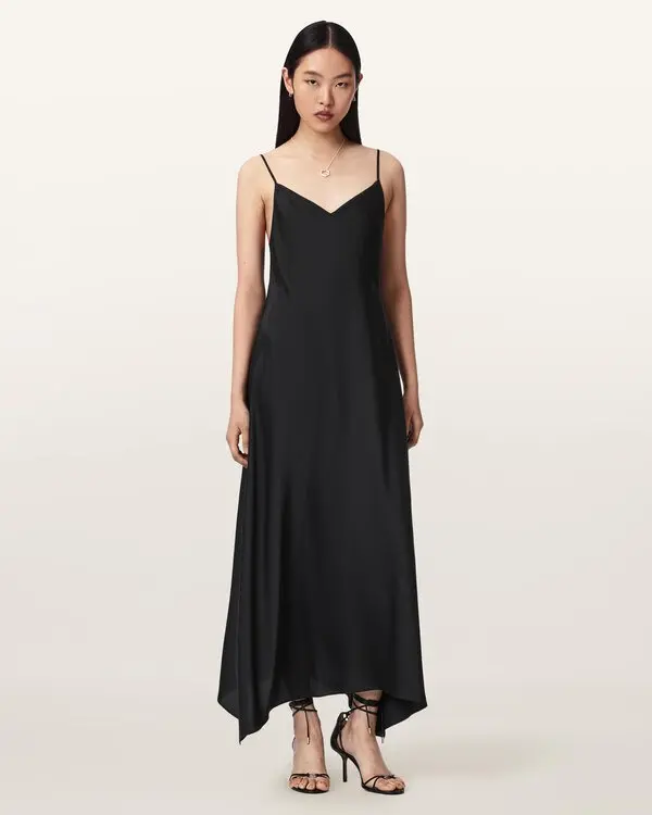 ALLSAINTS Leona V-neck Maxi Slip Dress - Black