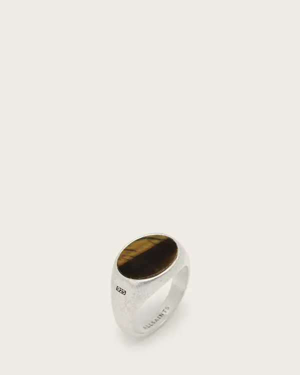 ALLSAINTS Owen Tiger Eye Signet Ring - Silver