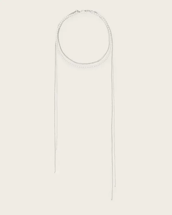 ALLSAINTS Nellie Carabiner Chain Necklace With Pearls - Silver