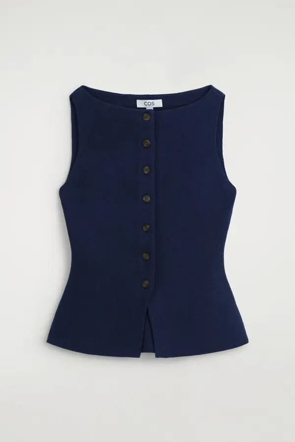 Cos Cotton-blend Crepe Vest - Navy