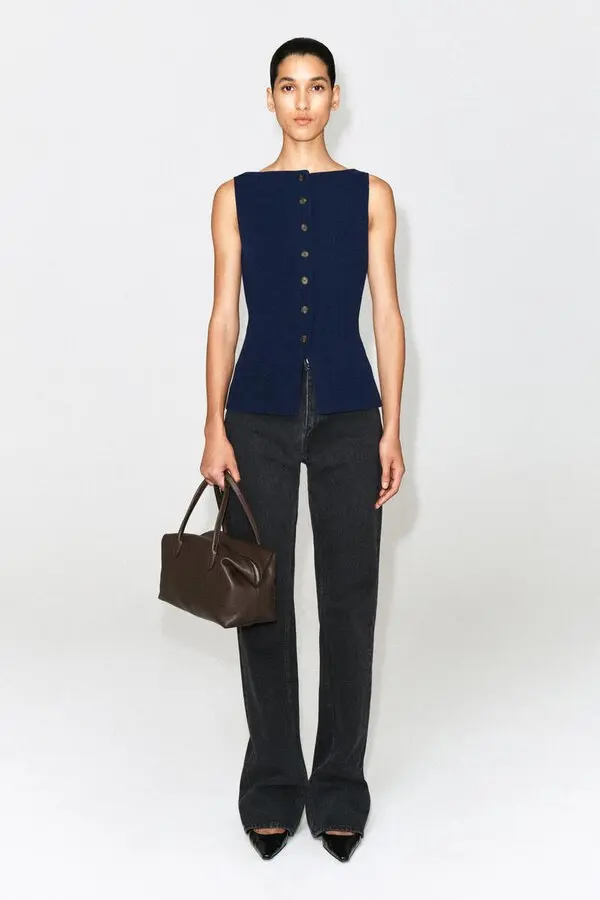 Cos Cotton-blend Crepe Vest - Navy