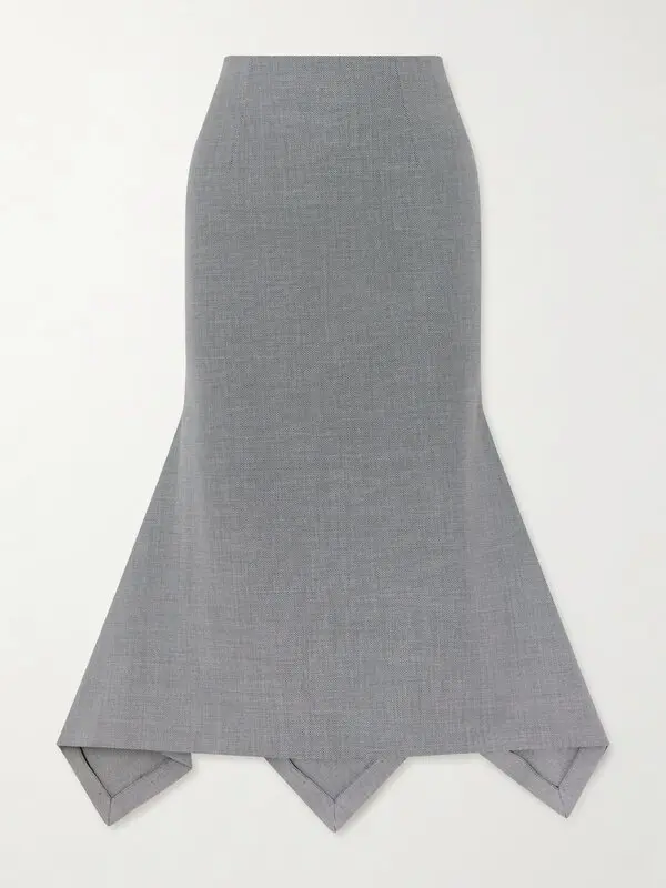 Attico Wool And Cotton-blend Midi Skirt - Gray