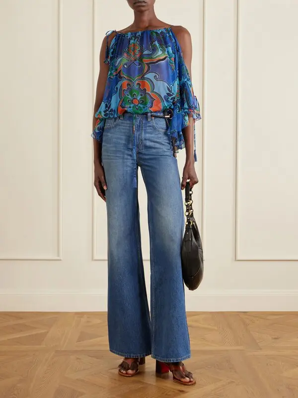 Etro Off-the-shoulder Ruffled Printed Silk-chiffon Blouse