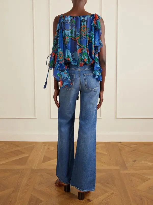 Etro Off-the-shoulder Ruffled Printed Silk-chiffon Blouse