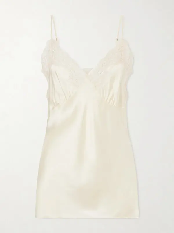 Stella McCartney Lace-trimmed Silk-satin Top - Neutrals