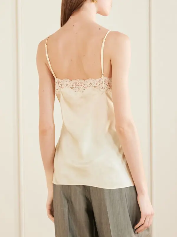 Stella McCartney Lace-trimmed Silk-satin Top - Neutrals