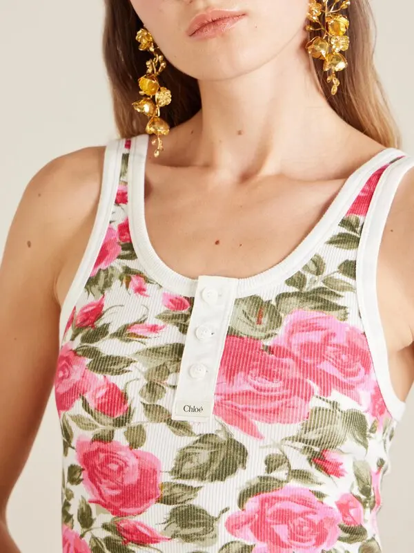 Chloé Floral-print Ribbed Tank - Pink