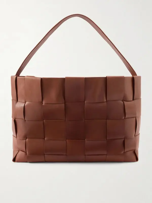 ST. AGNI Woven Leather Tote - Brown
