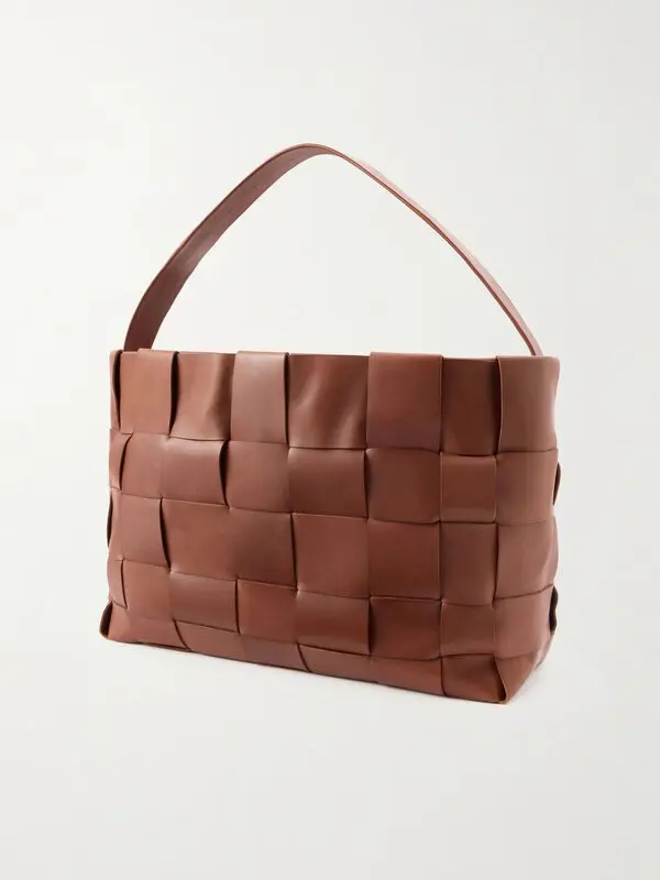 ST. AGNI Woven Leather Tote - Brown