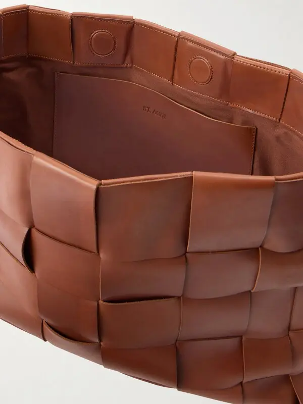 ST. AGNI Woven Leather Tote - Brown