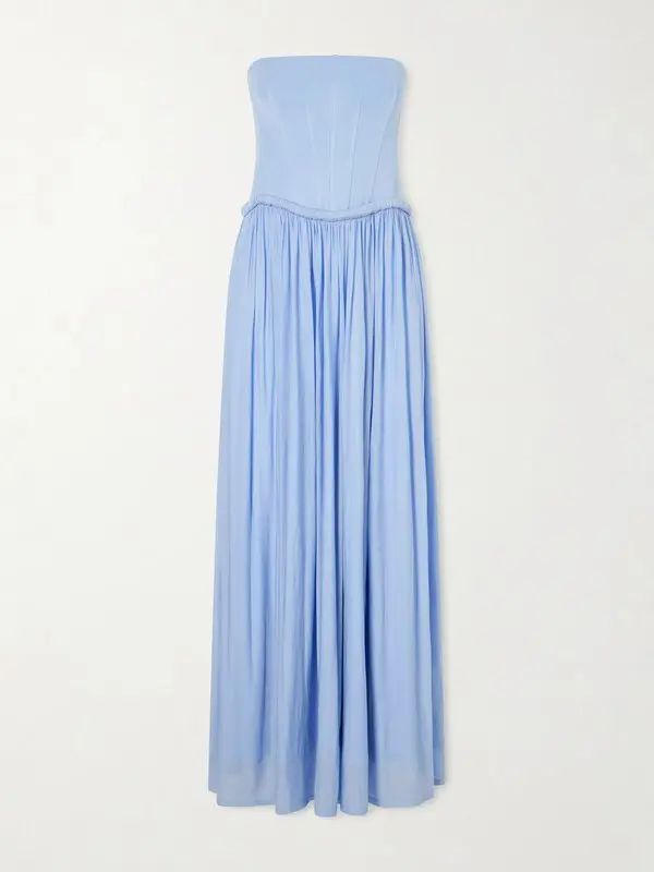 Simkhai Adalys Gathered Stretch-jersey Bustier Maxi Dress - Blue