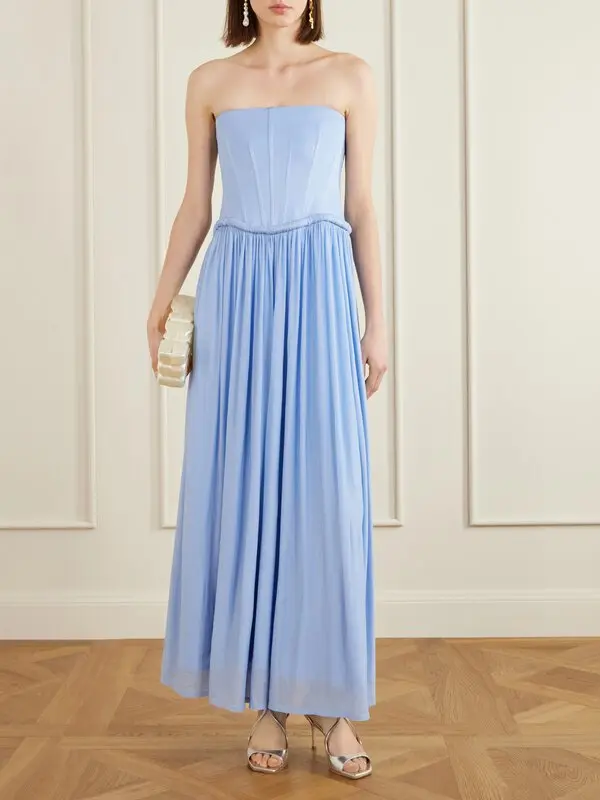 Simkhai Adalys Gathered Stretch-jersey Bustier Maxi Dress - Blue