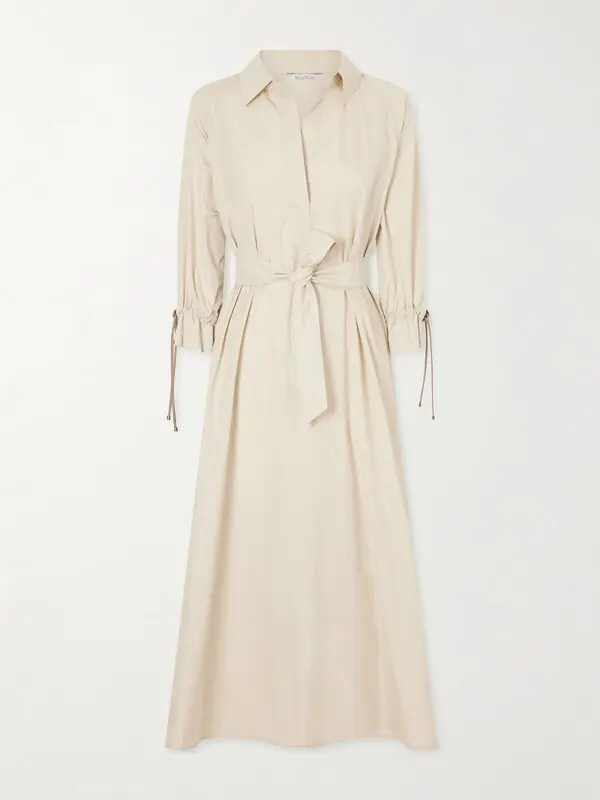 Max Mara Tie-detailed Cotton-poplin Midi Dress